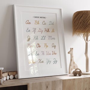 Cursive Writing Alphabet Chart Muted Rainbow Poster, Abcs Educational ...