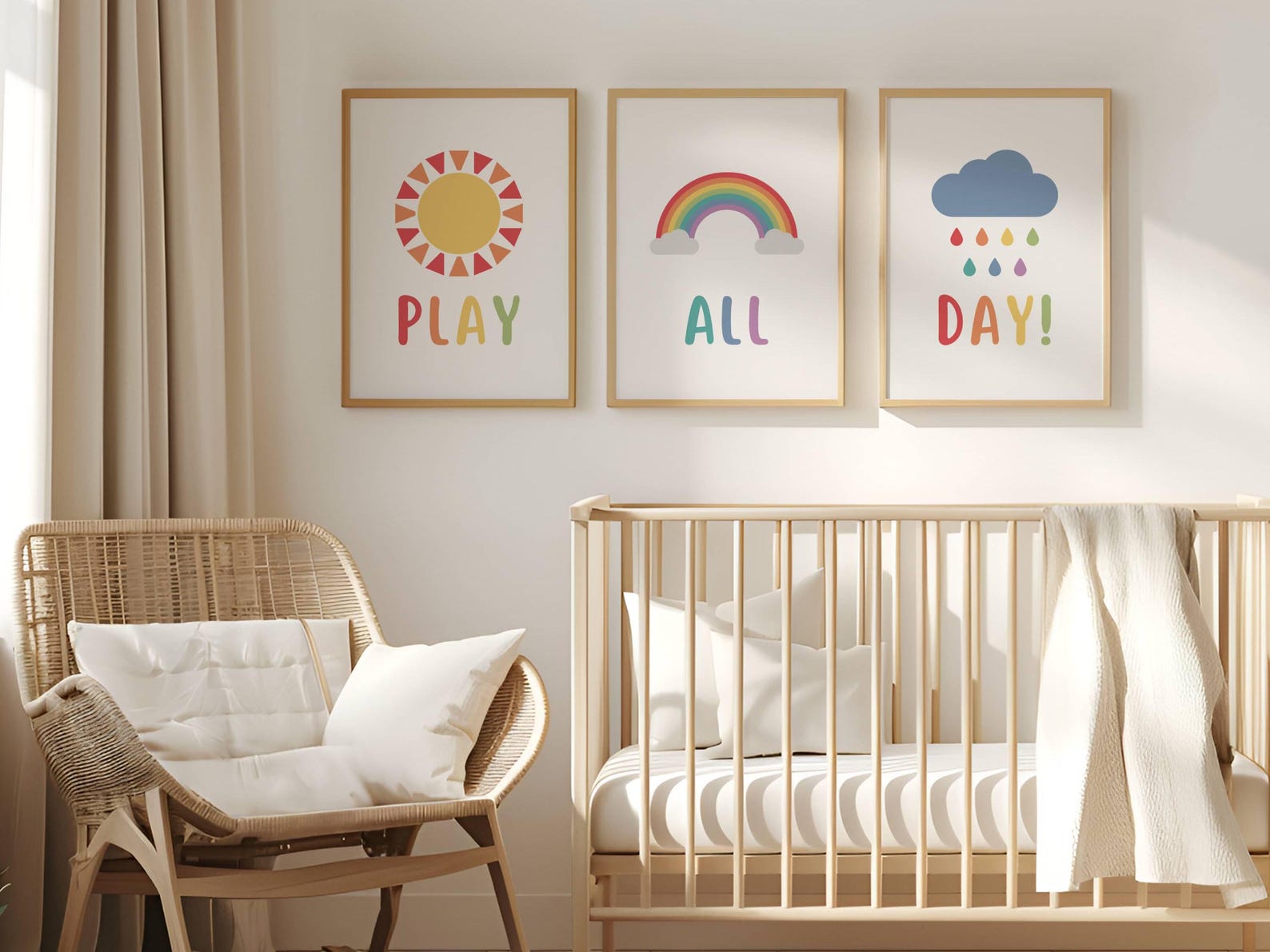 Play All Day Poster Set of 3, Let's Play Nursery Decor, Rainbow ...