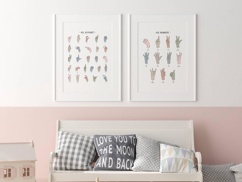 Set of 2 ASL Sign Language Alphabet Numbers Pastel Posters, Educational ...