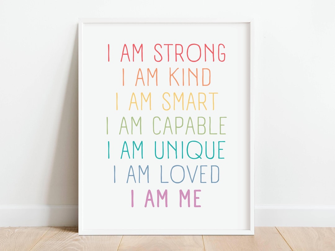 Affirmations for Kids Rainbow Poster, I Am Strong Kind Smart Positive ...