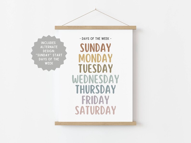Muted Rainbow Days of the Week Poster, Educational Poster, Homeschool ...