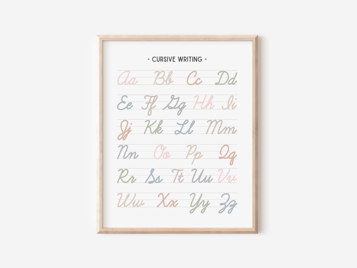 Cursive Writing Alphabet Pastel Poster, Letters Print, Educational Wall ...
