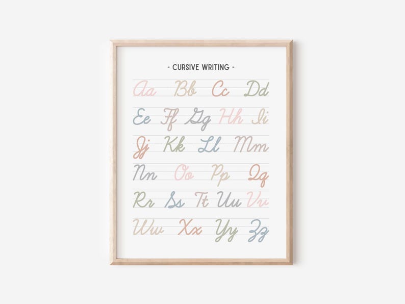 Cursive Writing Alphabet Pastel Poster, Letters Print, Educational Wall ...