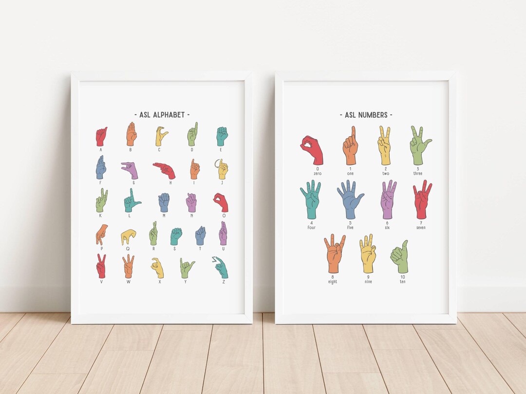 Set of 2 ASL Sign Language Alphabet Numbers Rainbow Poster, Educational ...