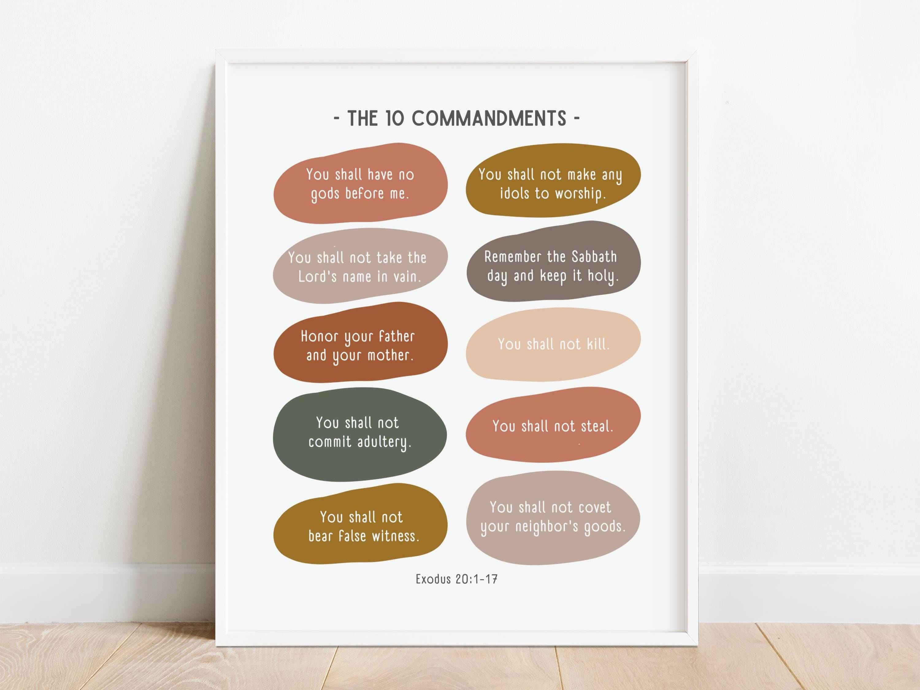Ten Commandments Poster, Neutral Boho Christian Poster for Kids, Bible ...
