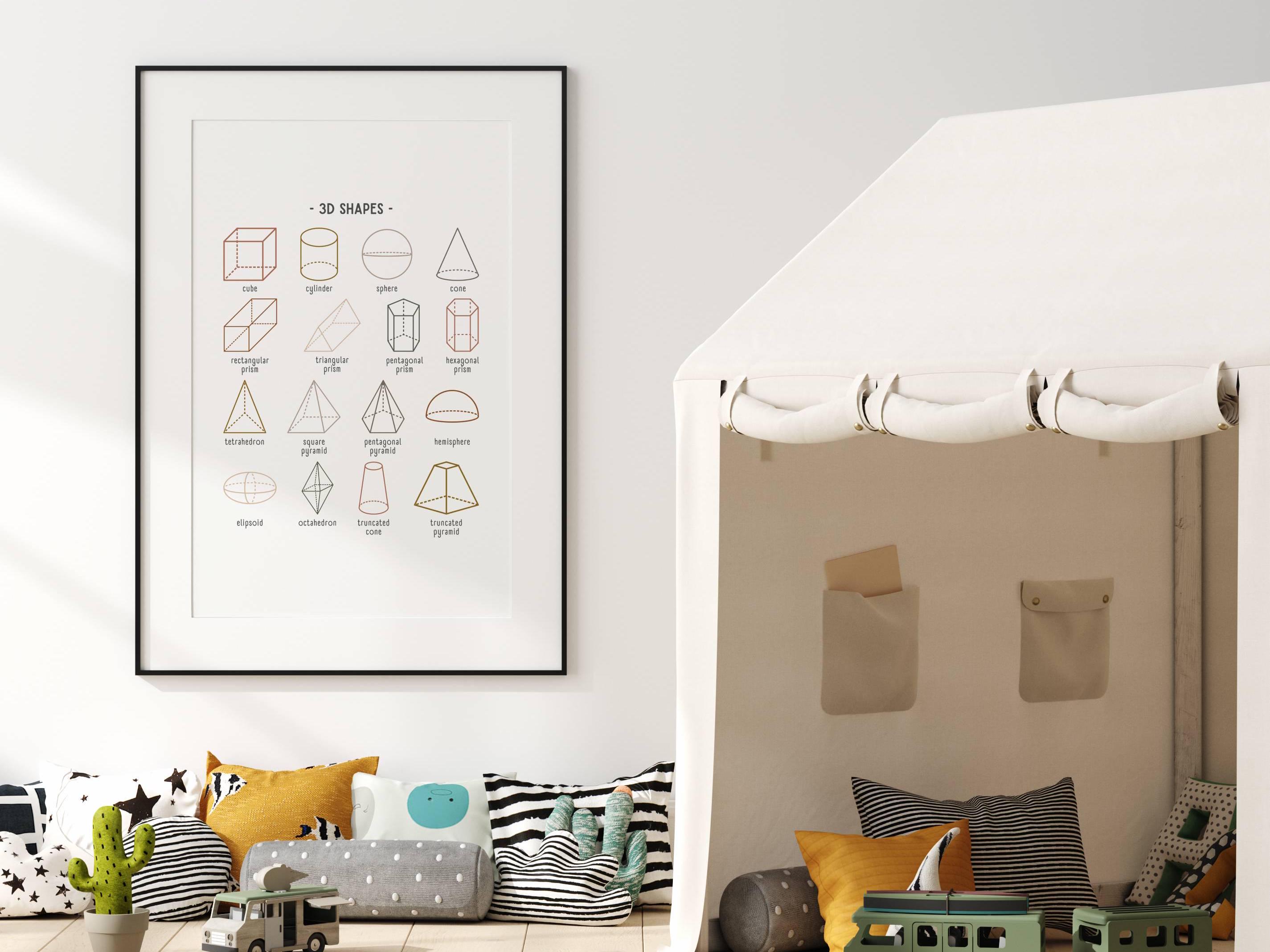 Neutral Geometric 3D Shapes Poster, Educational Poster, Math Homeschool ...