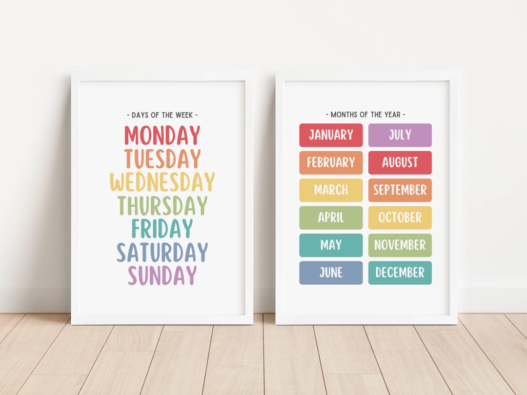 Set of 2 Rainbow Days of the Week and Months Posters, Homeschool ...
