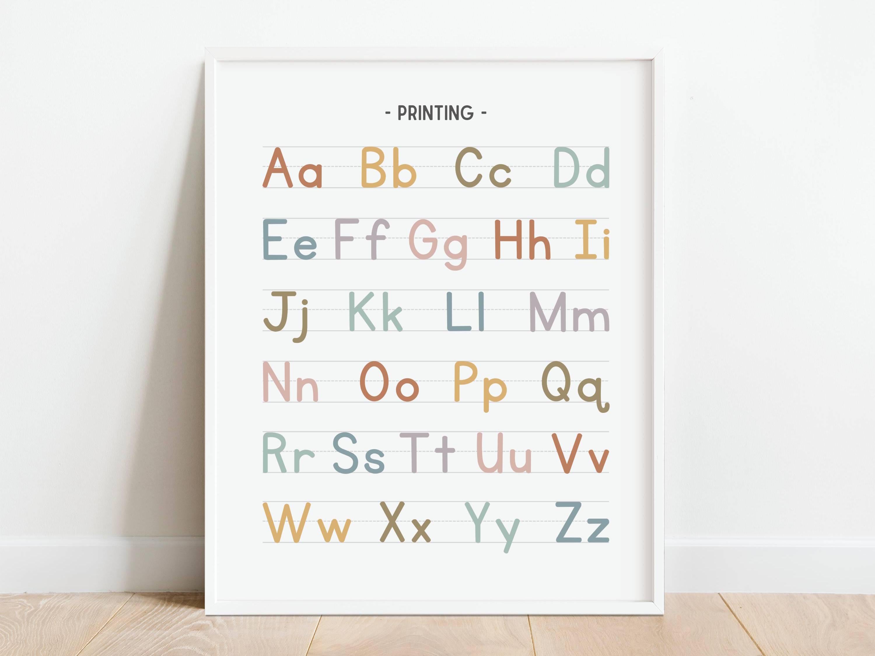 Handwriting Alphabet Muted Rainbow Poster, ABC Letters Print ...