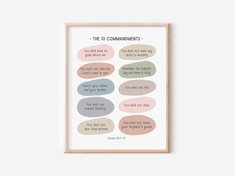 The Ten Commandments Poster, Pastel Christian Poster for Kids, Bible ...
