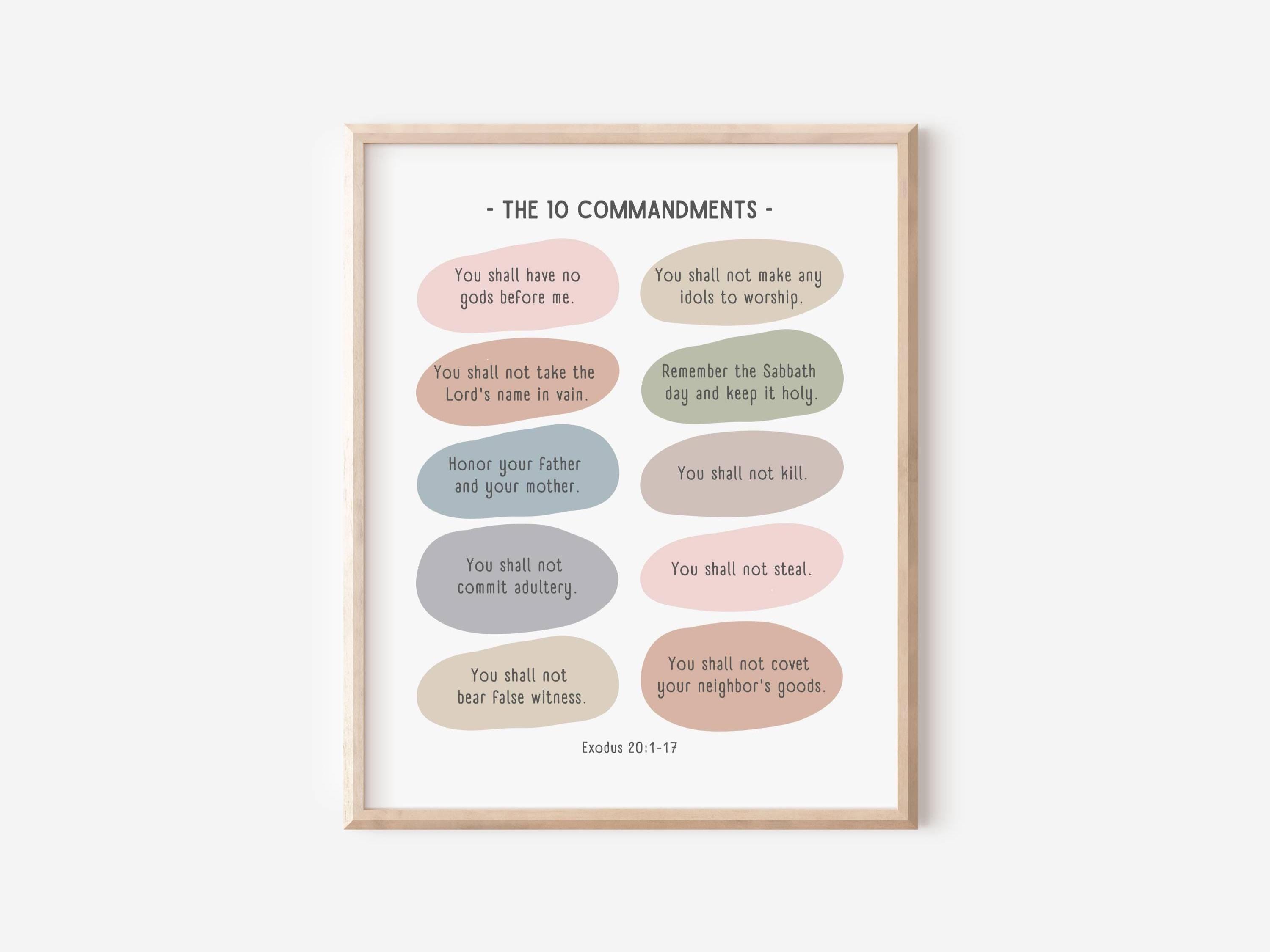 The Ten Commandments Poster, Pastel Christian Poster for Kids, Bible ...