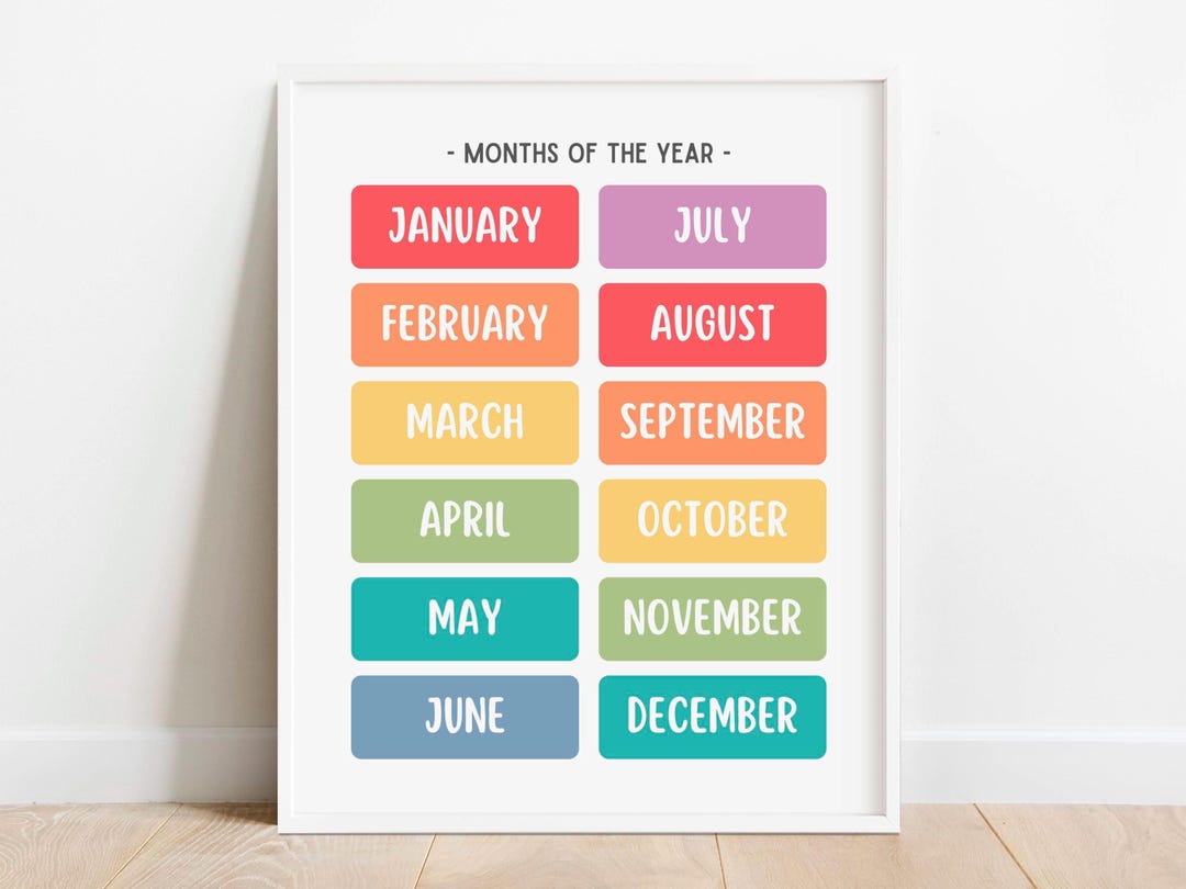 Rainbow Months of the Year Print, Educational Wall Art, Homeschool ...