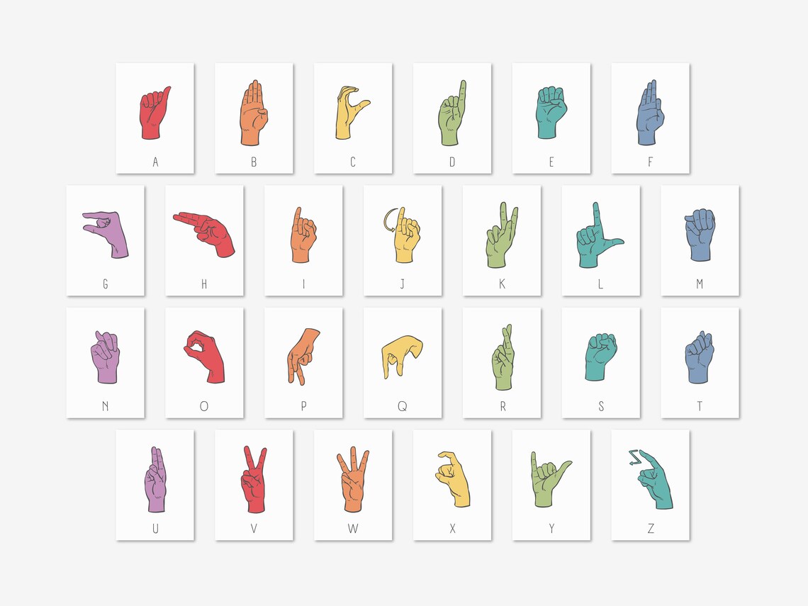 26 Printable Sign Language Alphabet Flashcards, Kids Rainbow Learn to ...
