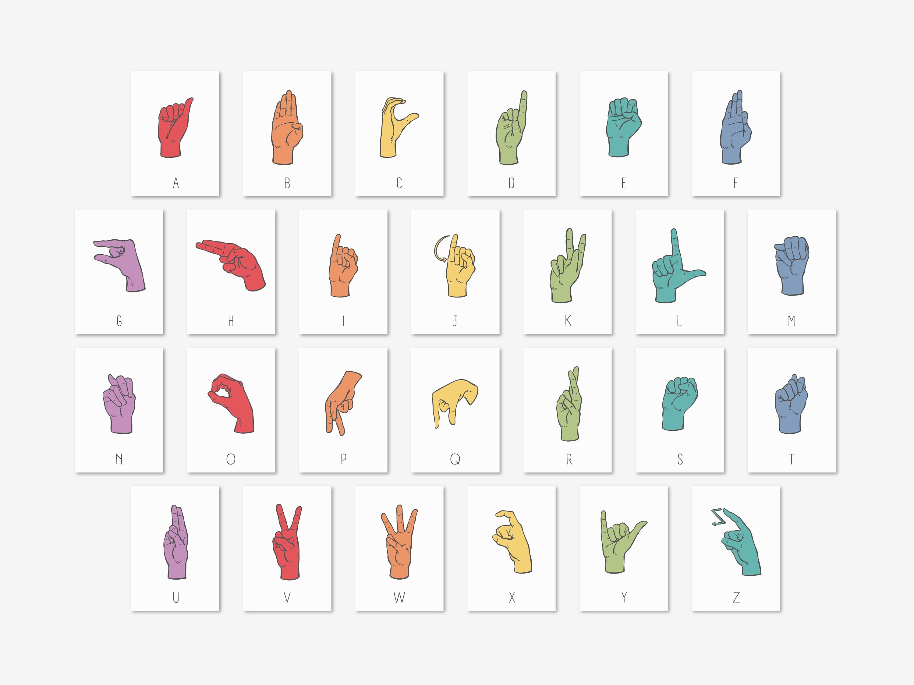 26 Printable Sign Language Alphabet Flashcards, Kids Rainbow Learn to ...