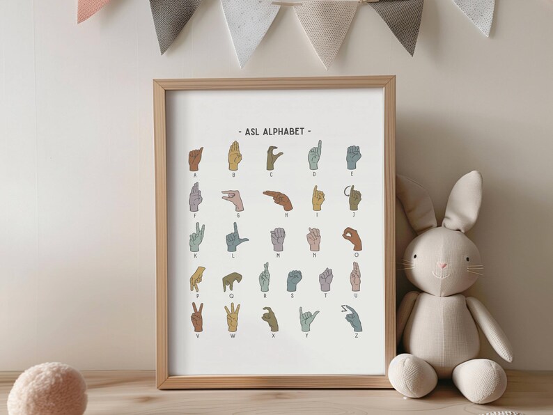 Sign Language Alphabet Muted Rainbow Print, Learn to Sign ASL Letters ...