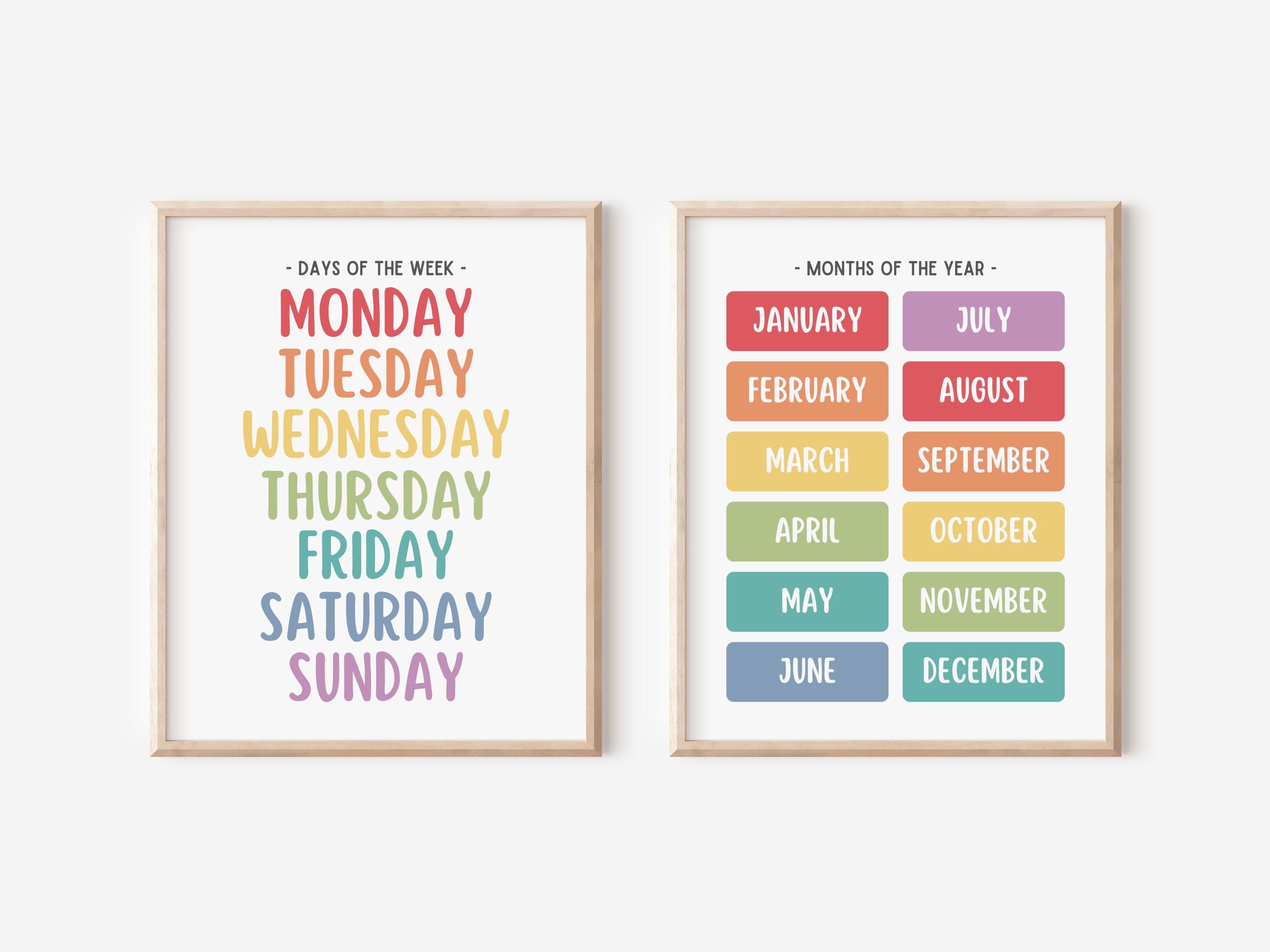 Set of 8 Educational Poster Bundle, Rainbow Preschool Classroom Prints ...