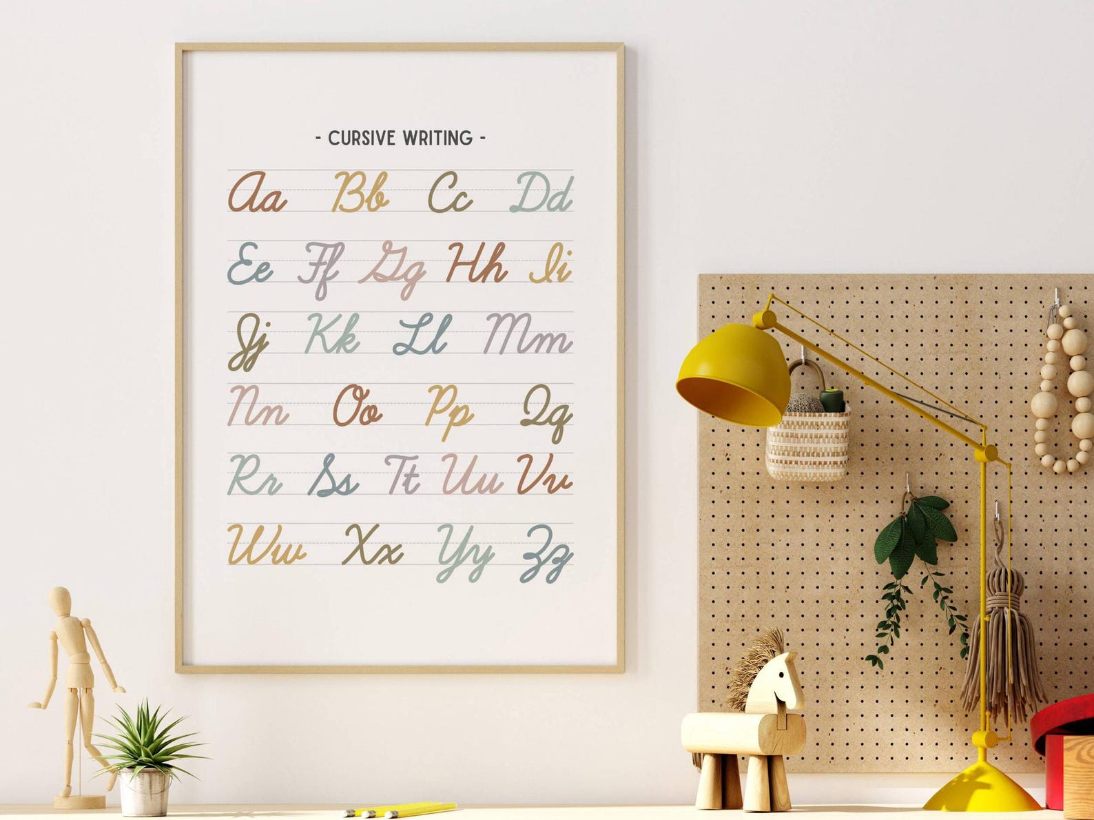 Cursive Writing Alphabet Chart Muted Rainbow Poster, Abcs Educational ...
