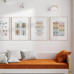 Set of 4 Muted Rainbow Nursery Decor Prints, Days Months Weather ...