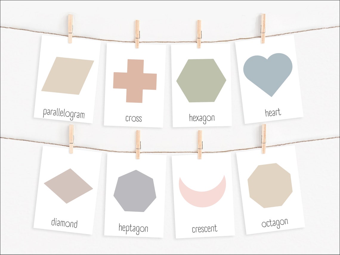 16 Printable Geometric Shapes Flashcards, Kids Pastel 2D Shapes Cards ...
