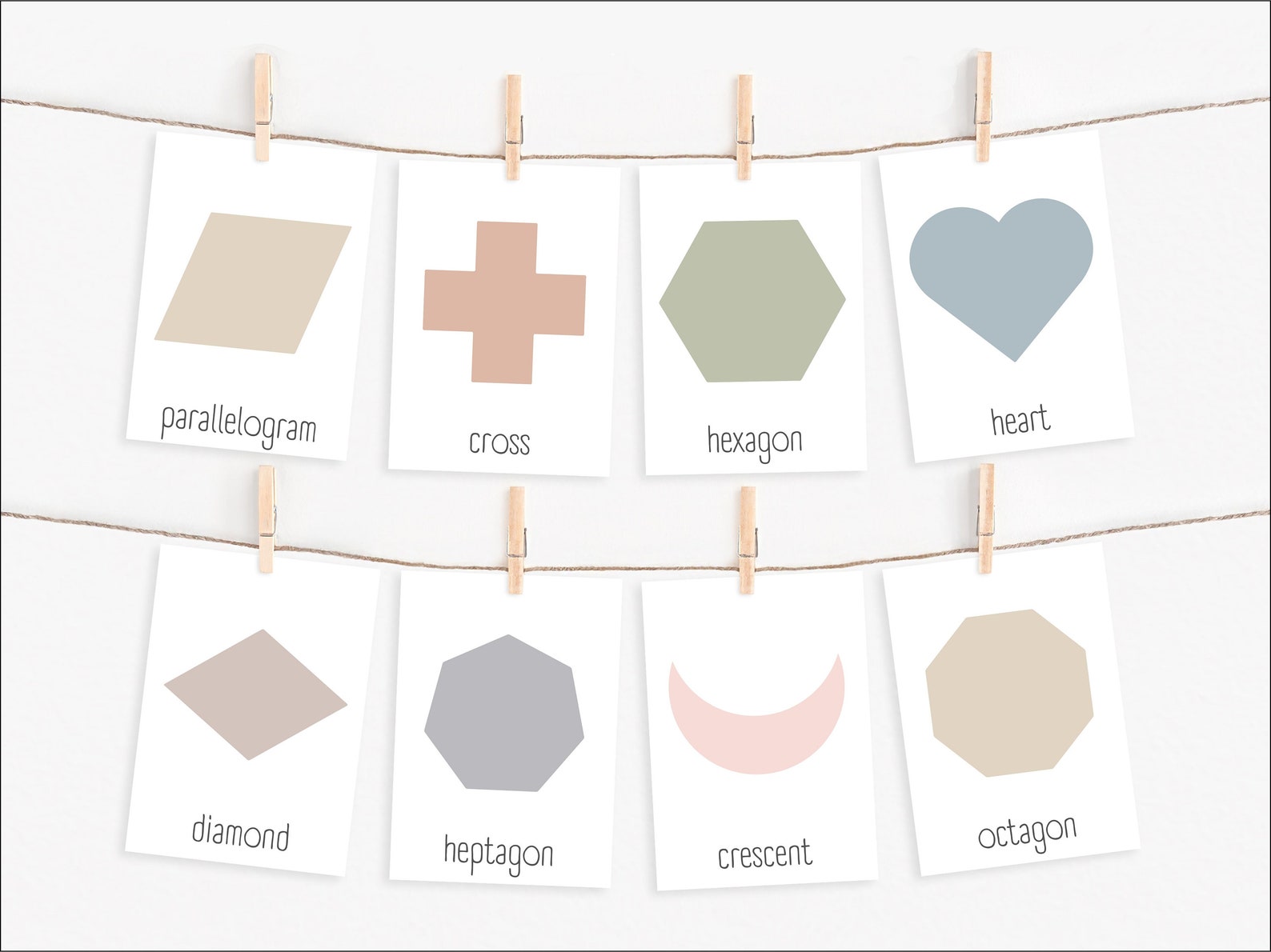 16 Printable Geometric Shapes Flashcards, Kids Pastel 2D Shapes Cards ...