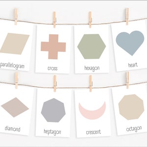16 Printable Geometric Shapes Flashcards, Kids Pastel 2D Shapes Cards ...