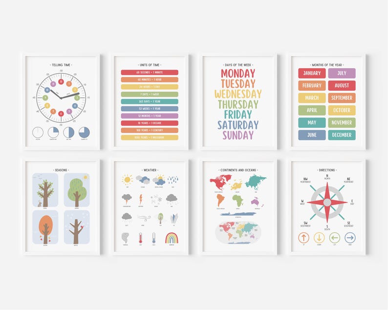 Rainbow Educational Poster Bundle Set of 8, Preschool Classroom Decor ...