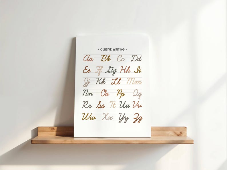 Cursive Writing Alphabet Neutral Poster, Letters Print, Educational ...