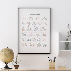 Cursive Writing Alphabet Pastel Poster, Letters Print, Educational Wall ...