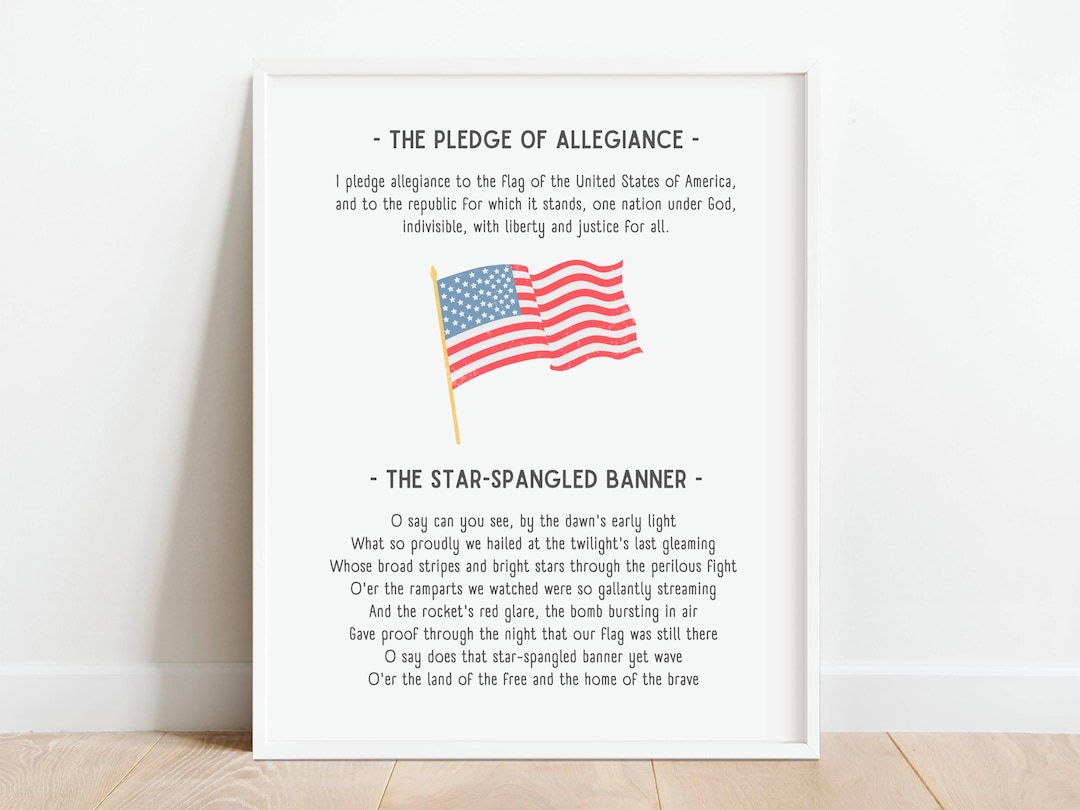 American Pledge of Allegiance & Anthem Poster, USA Flag Poster ...