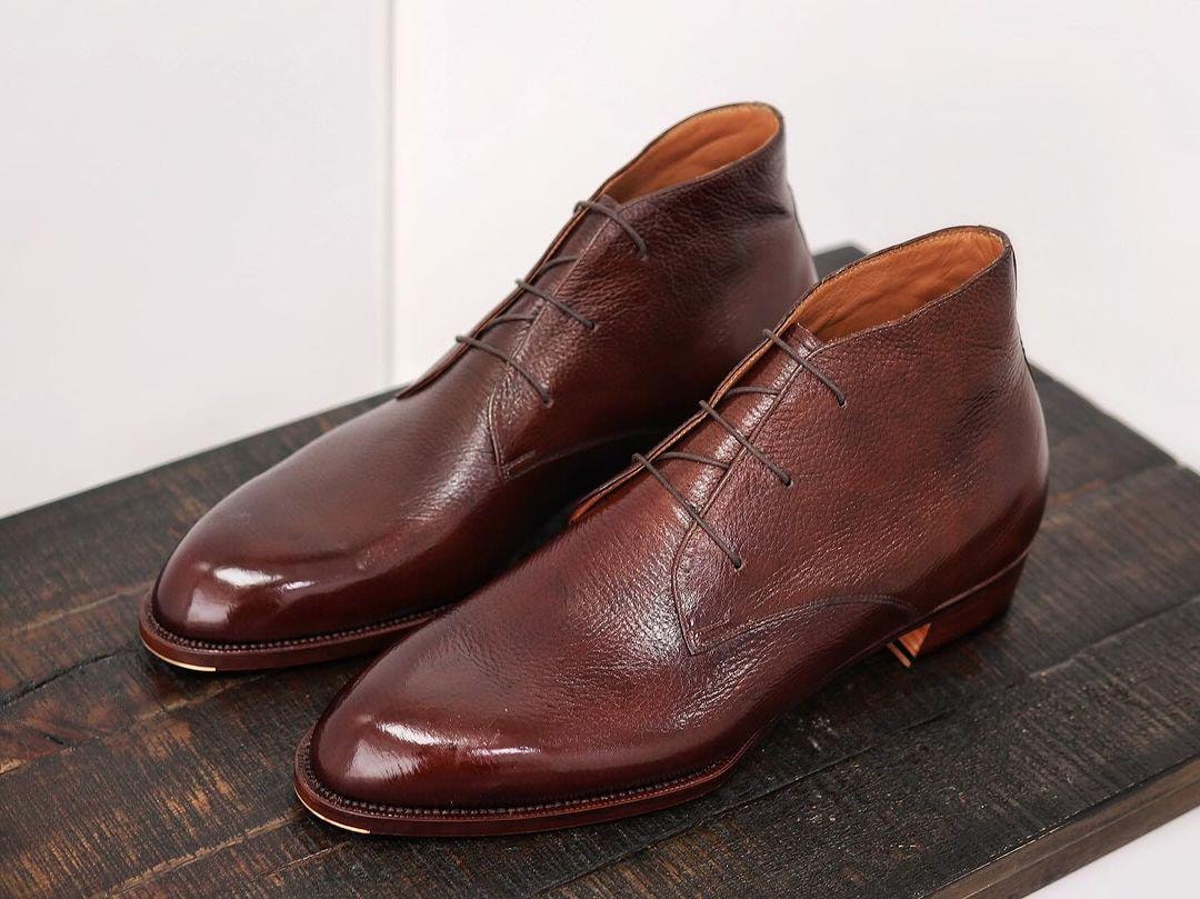 MOD. 200 Chukka Leather Boot Brown Cow Skin, Hand-welted & Hand-lasted ...