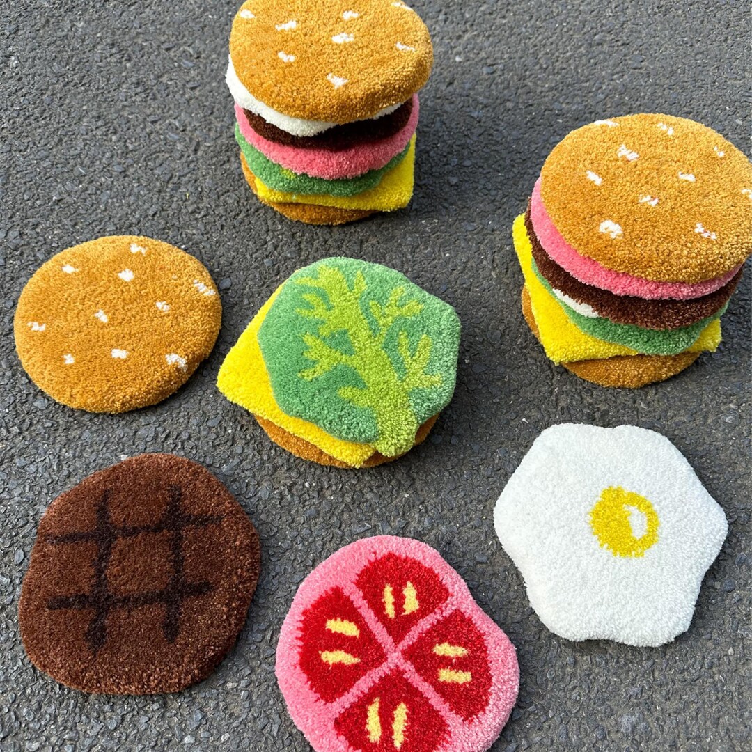 Handmade Hamburger Coaster Setseven Piece Set, Charming Wool Coasters ...