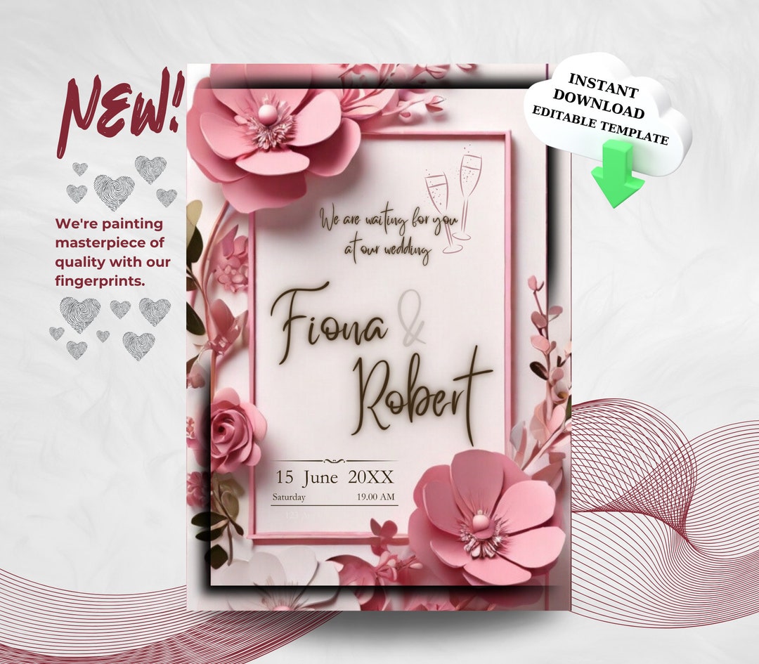 Your Eye-catching Invitation in Pink and Dark Green With Elegant Floral ...