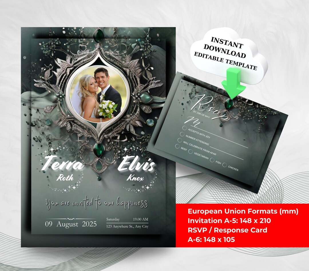 Add Your Wedding Photo to Your 3D Invitation.emerald Stone Magic and ...