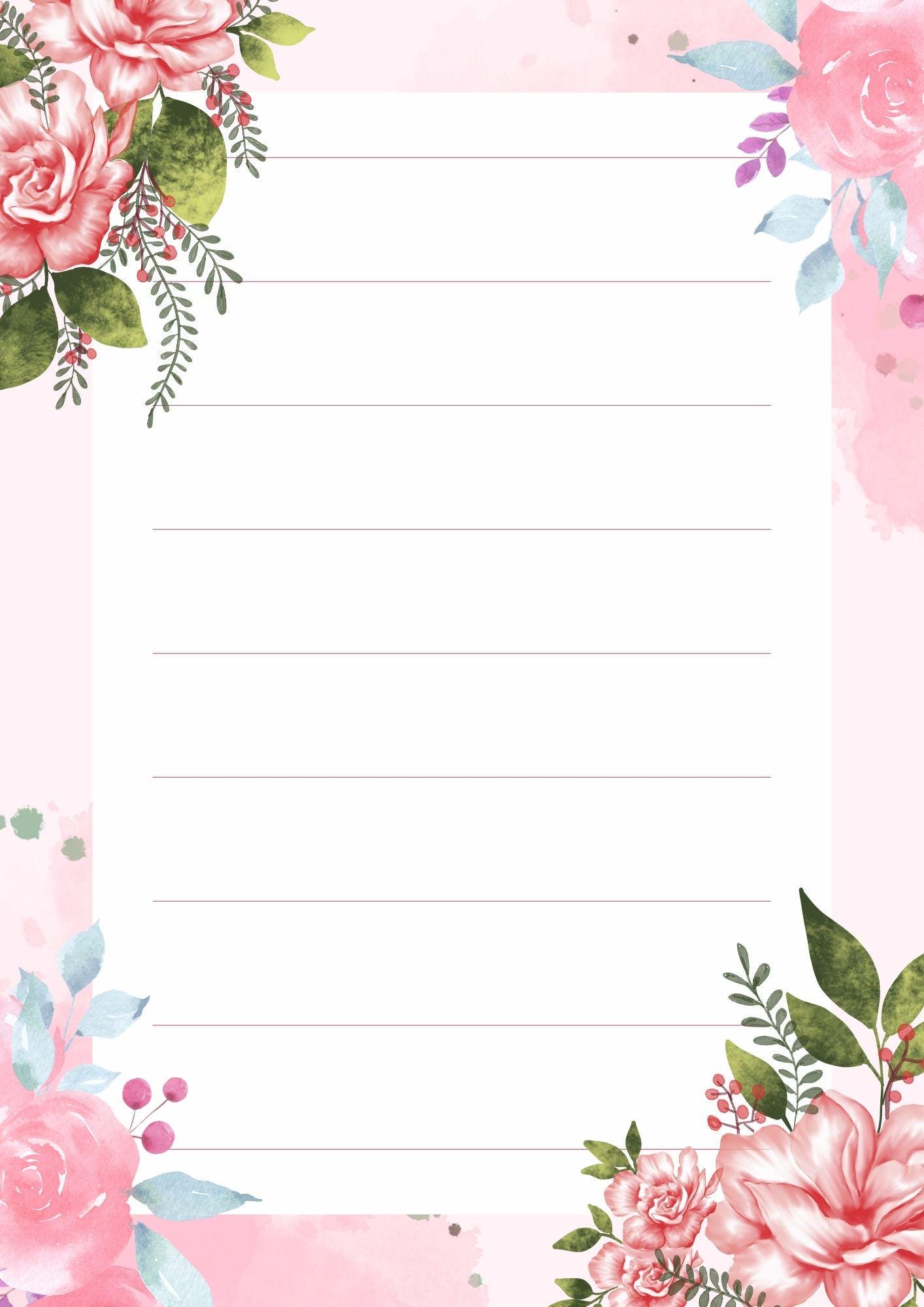 Floral Lined Journal Pages: A4 Printable Paper (PDF Download) - Etsy
