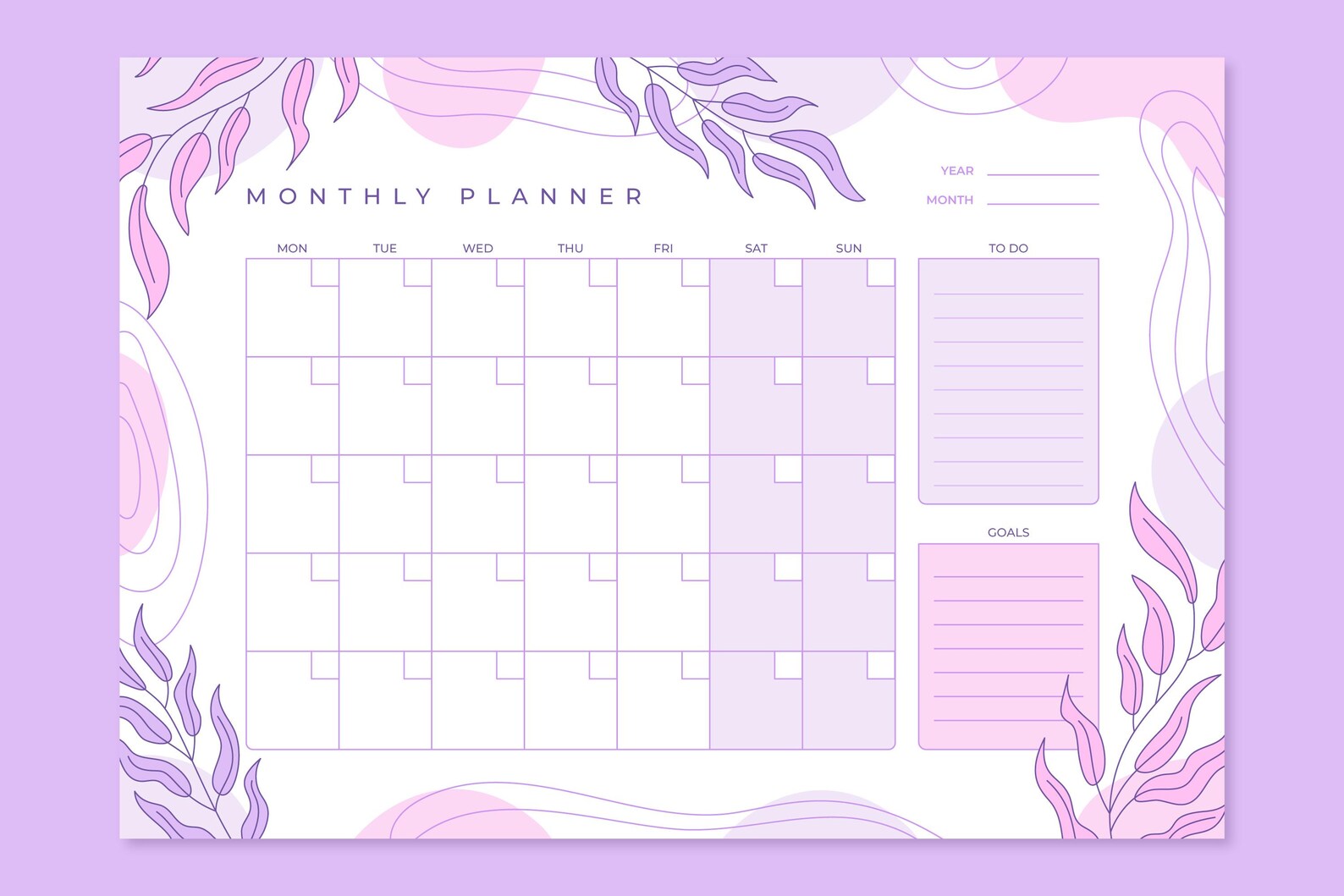 Printable Monthly Planner: Floral Design, A4/a5/letter Sizes (digital ...