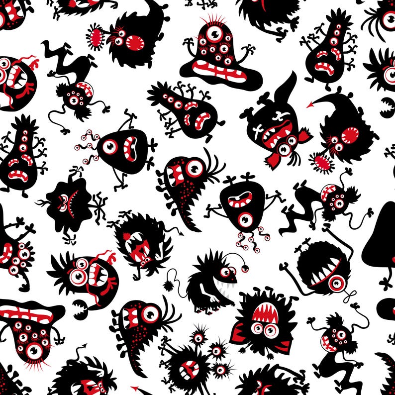 Monster Vector Background: Seamless Halloween Pattern (EPS & JPG) - Etsy