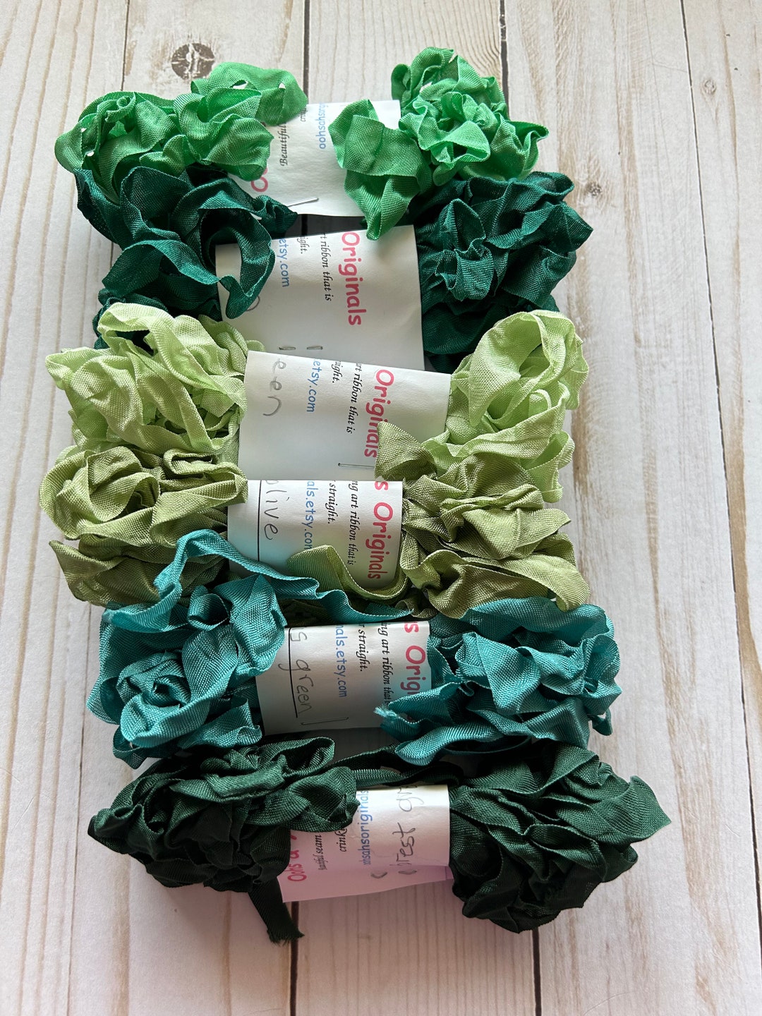 30 Yds Shades of Green Greens/seam Binding Crinkled Crinkly Curly Seam ...