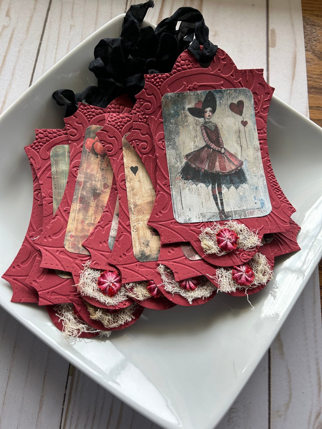 7 Handmade Paper Girls Ephemera Tags, Tag Ring, Journaling Tags ...