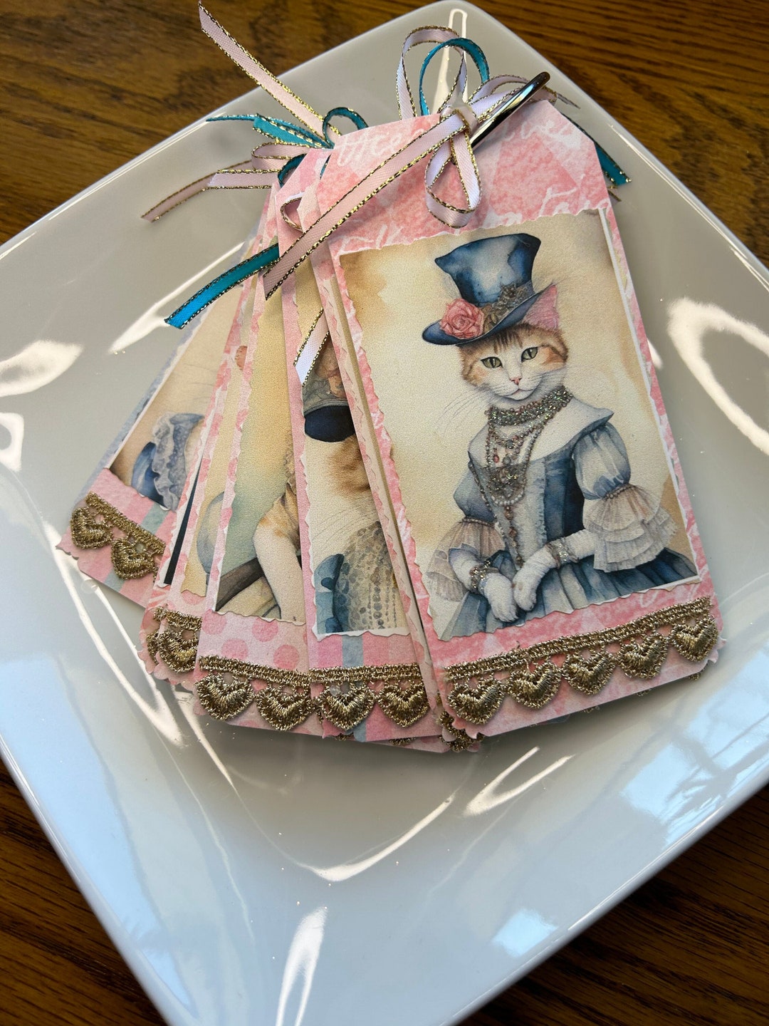 9 Handmade Paper Ephemera Tags, Tag Ring, Journaling Tags, Scrapbook ...