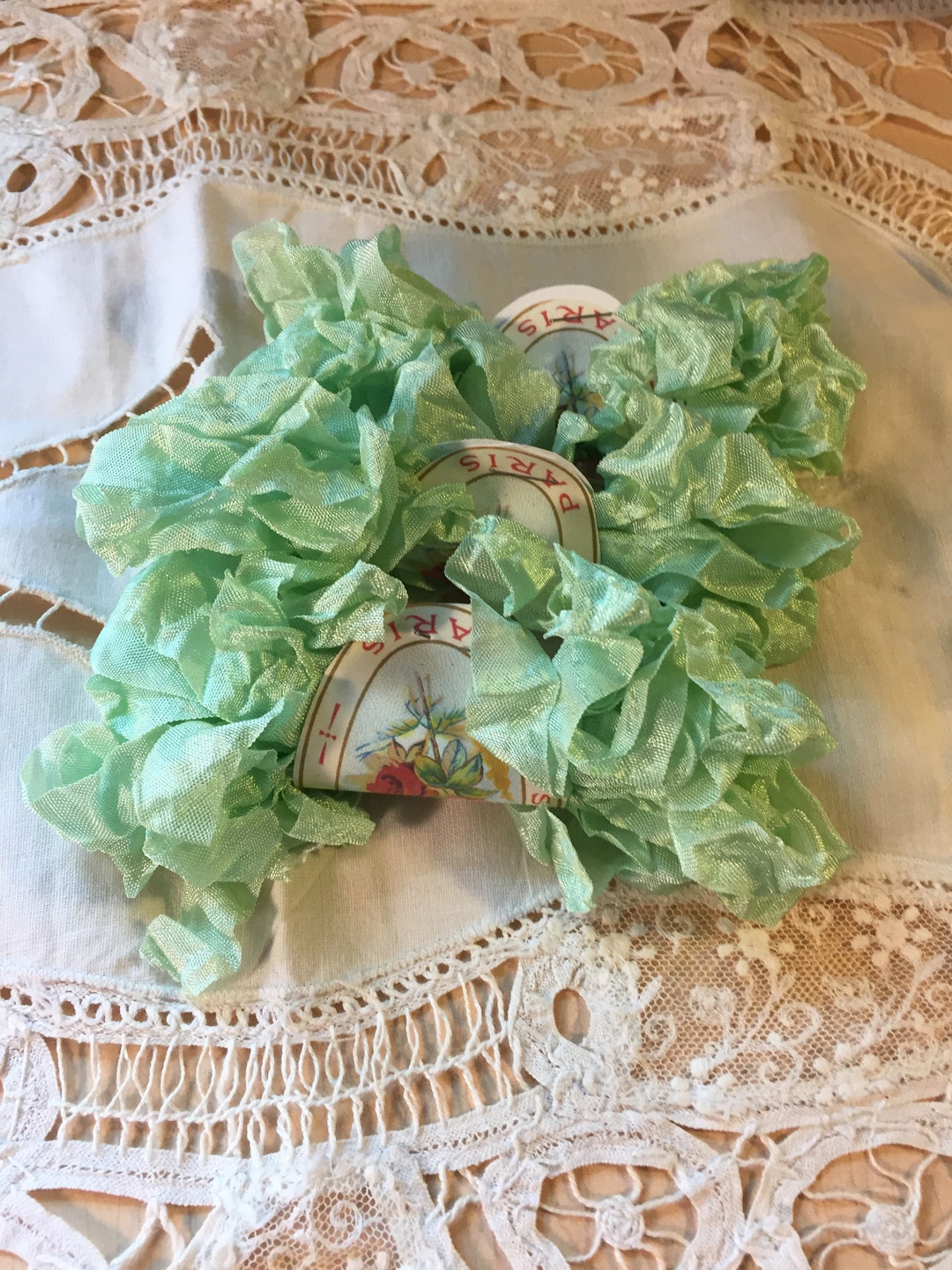 Ribbon Scrunched Crinkled Mint Leaf Green Seam Binding 1/2 Inch Wide 5 ...