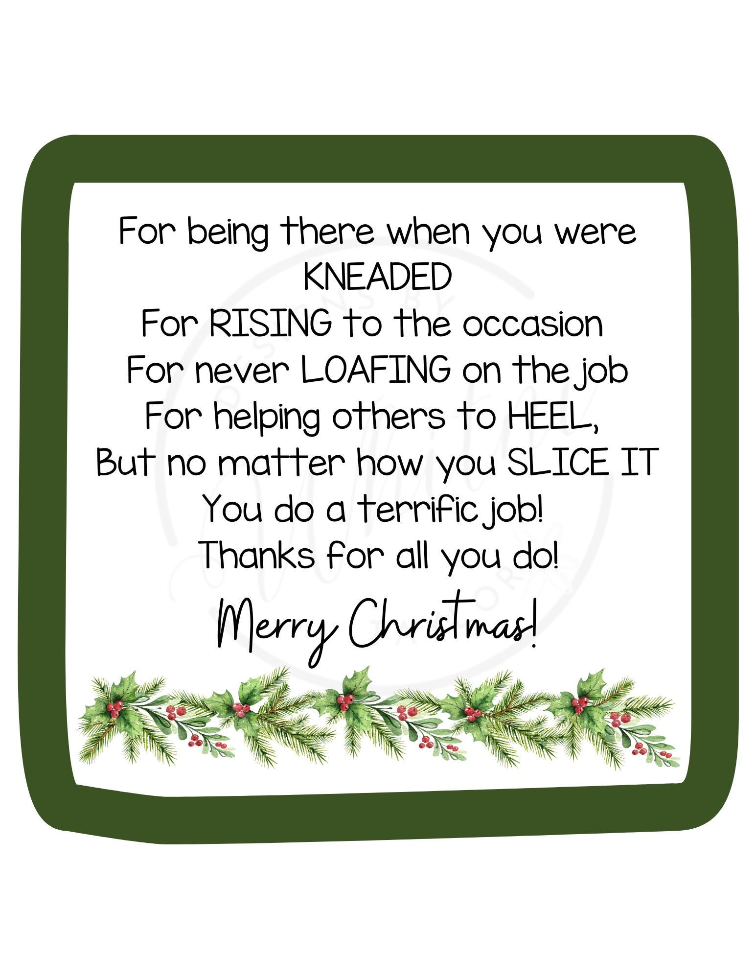 Christmas Bread Gift Tag- Teacher Gift Tag- Favor Tags Printable - Etsy