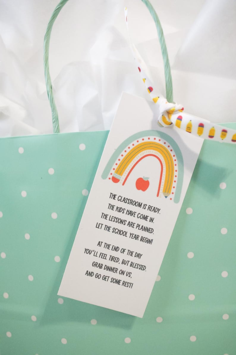 Back to School Teacher Gift Tag- Dinner on Us Favor Tags Teacher Thank ...