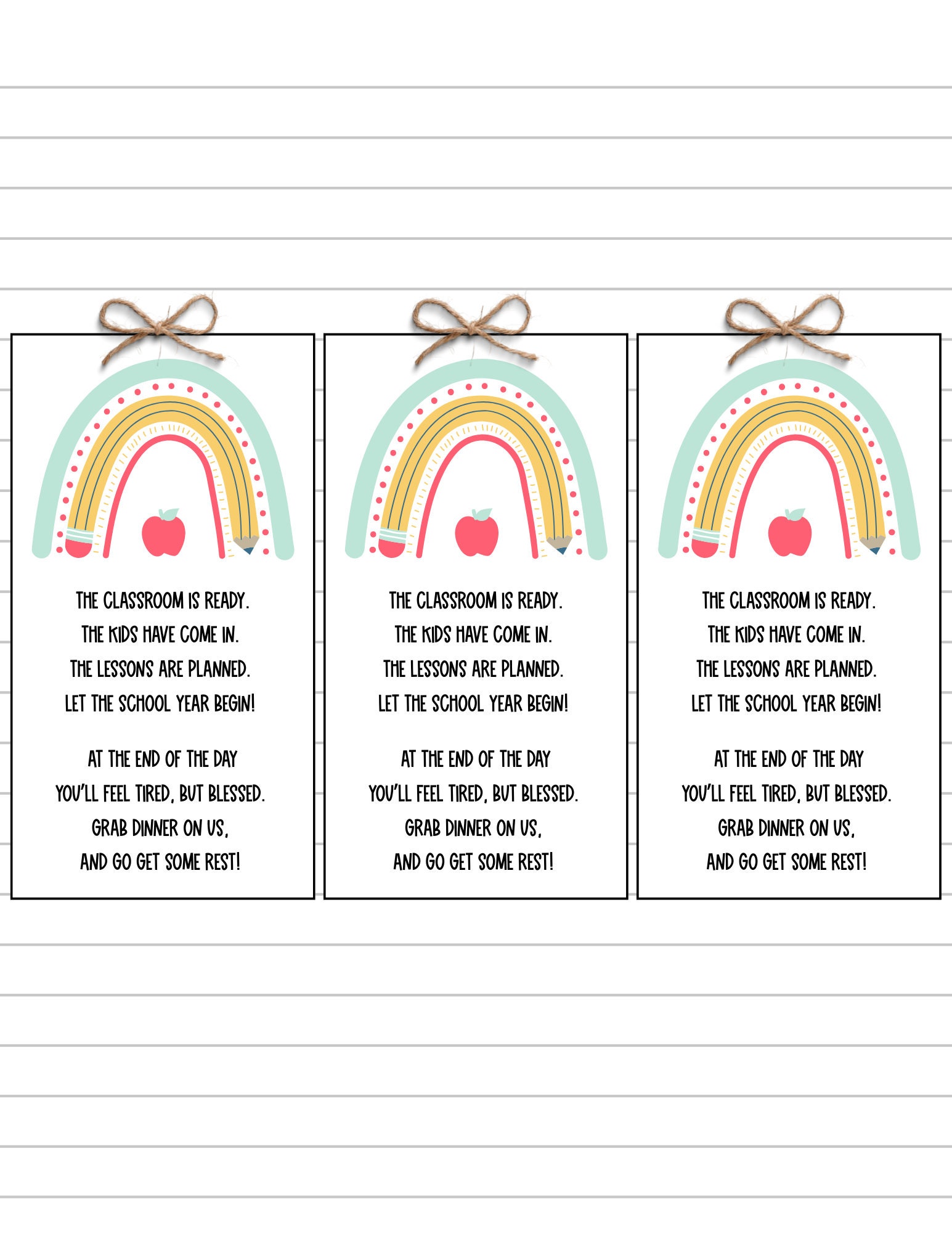 Back to School Teacher Gift Tag- Dinner on Us Favor Tags Teacher Thank ...