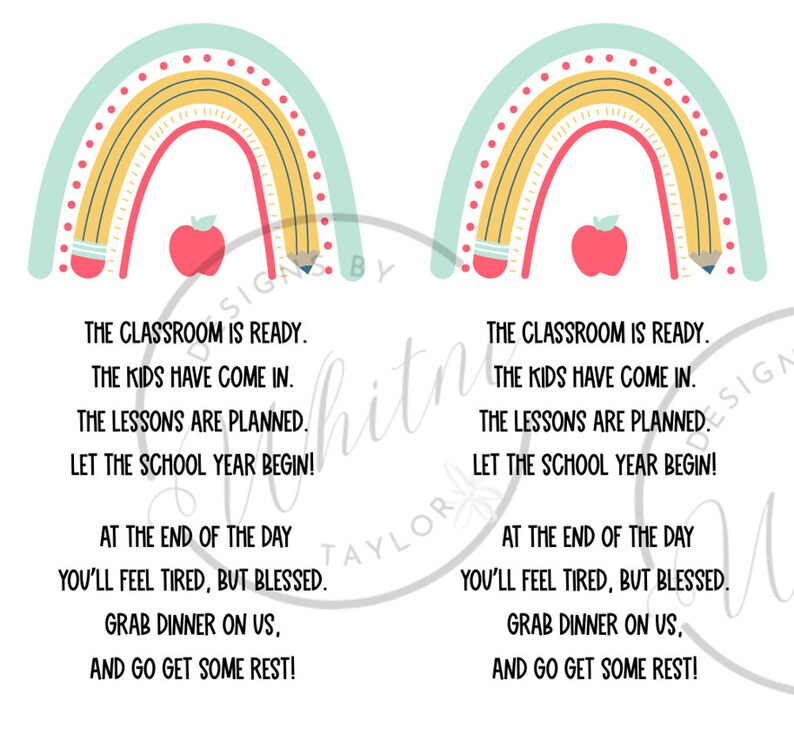 Back to School Teacher Gift Tag- Dinner on Us Favor Tags Teacher Thank ...