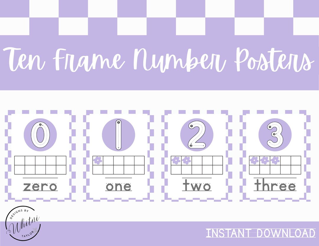 Retro Checkered Ten Frame Posters - Tracing Posters - Number Formation ...