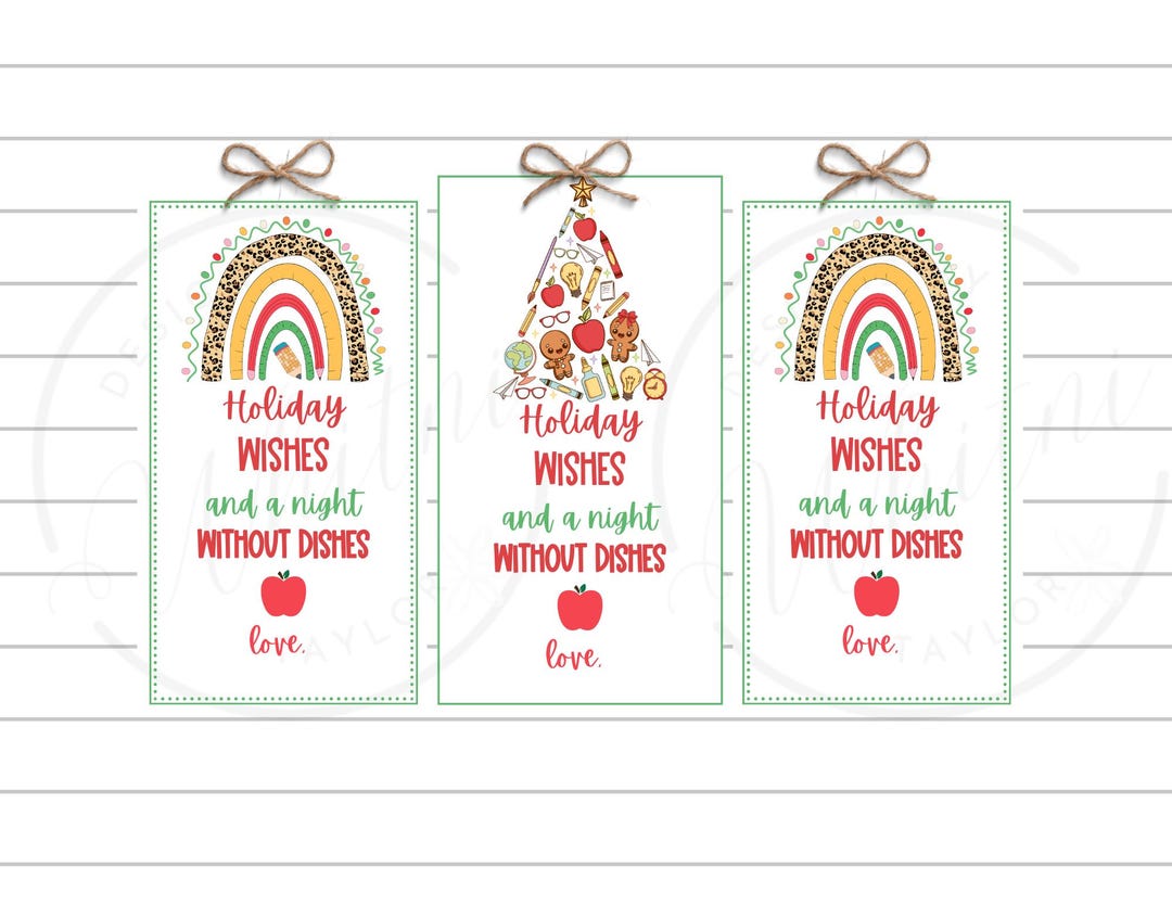 Holiday Teacher Gift Tag- Dinner on Us- Simple Favor Tags Christmas ...