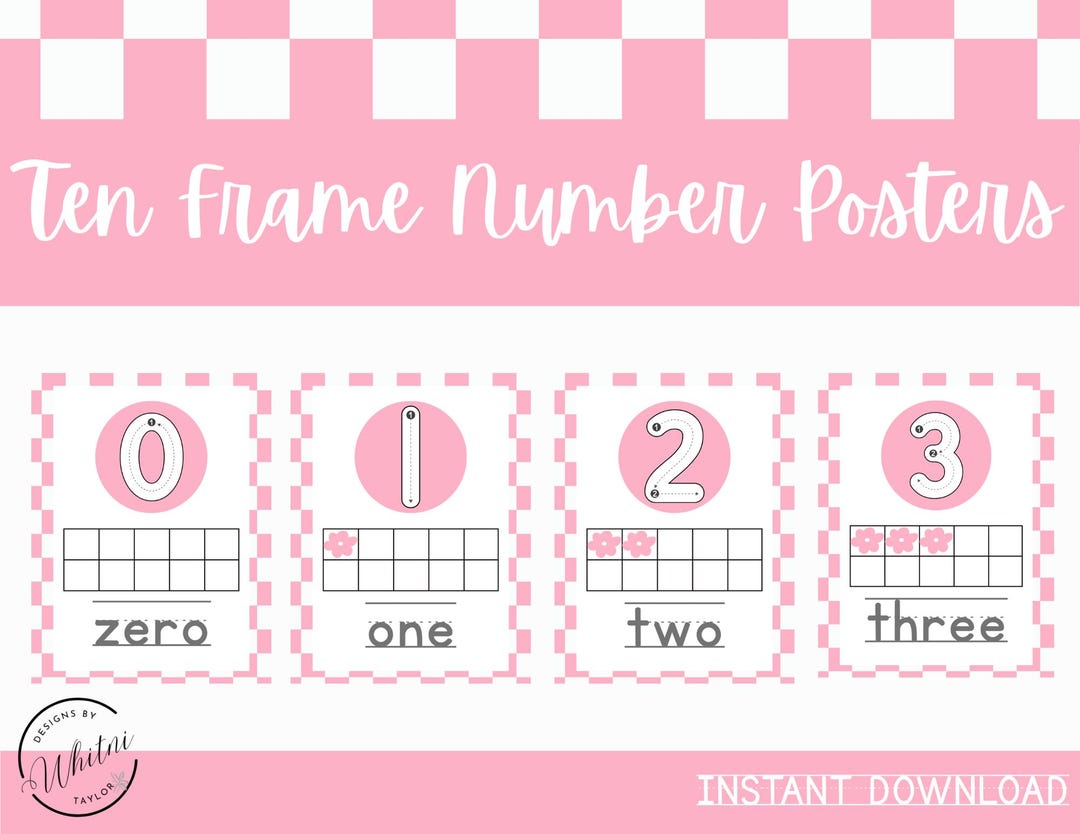 Retro Checkered Ten Frame Posters - Tracing Posters - Number Formation ...