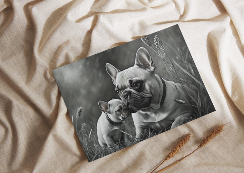 Dogs French Bulldogs Wall Art Framed Poster Monochrome Digital Print ...