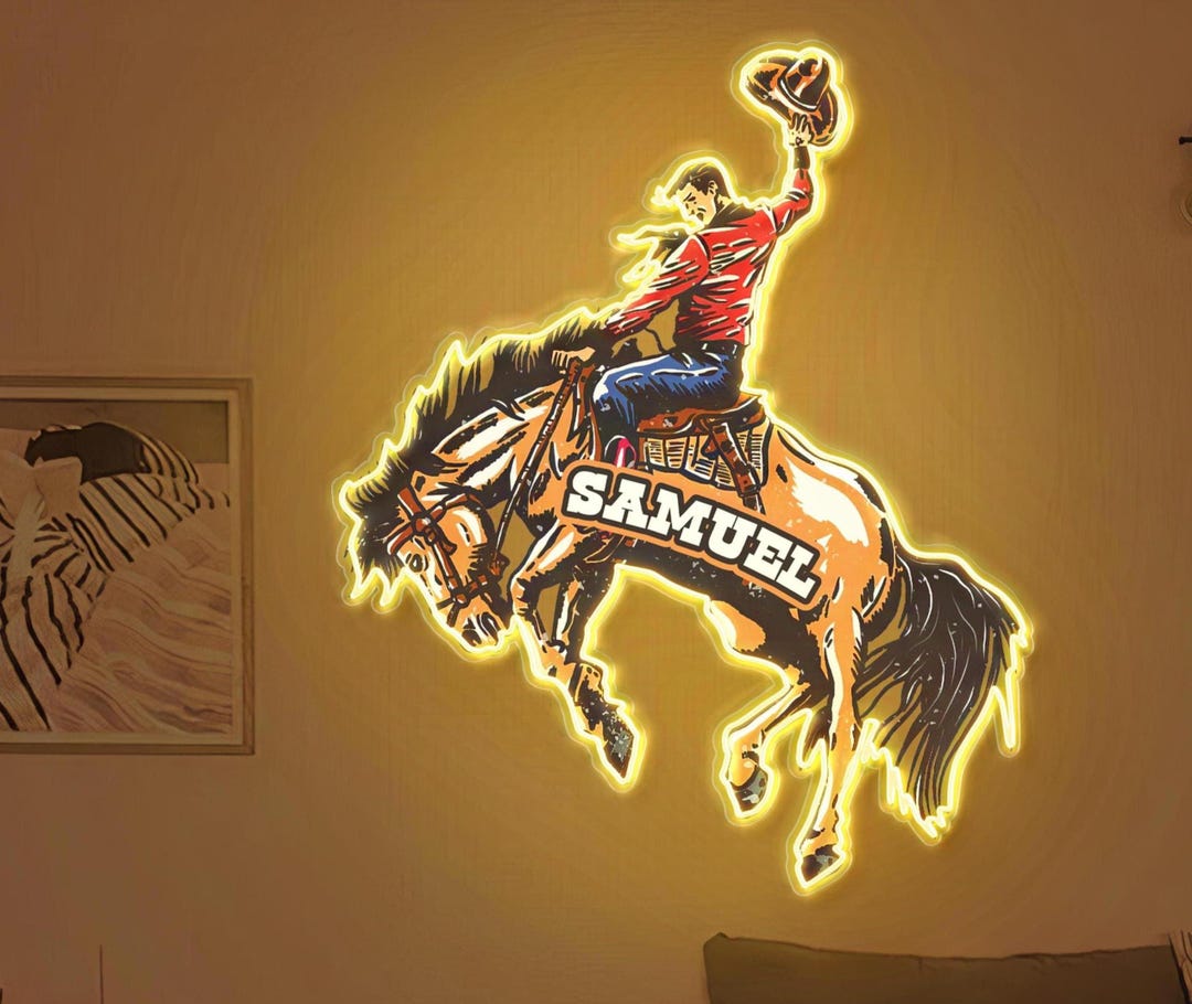 Western Cowboy Neon Sign, LED Cowboy Light, Rustic Rodeo Bar Sign ...