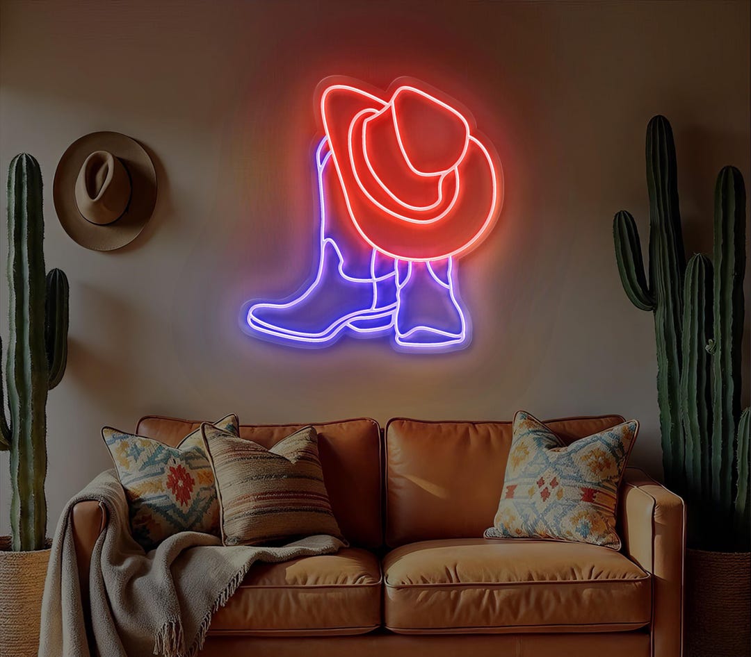Neon Sign Cowboy Boot, LED Cowboy Hat and Boot Sign, Western Cowboy Hat ...