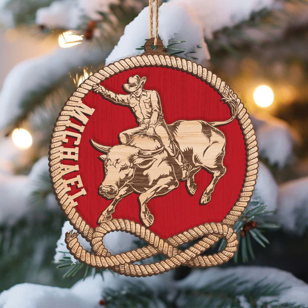 Personalized Rodeo Layered Wood Ornament, Custom Bull Riding Christmas ...
